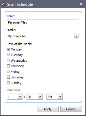 Antivirus Software Scheduled Scans Settings | Internet Security v5.9/5.10
